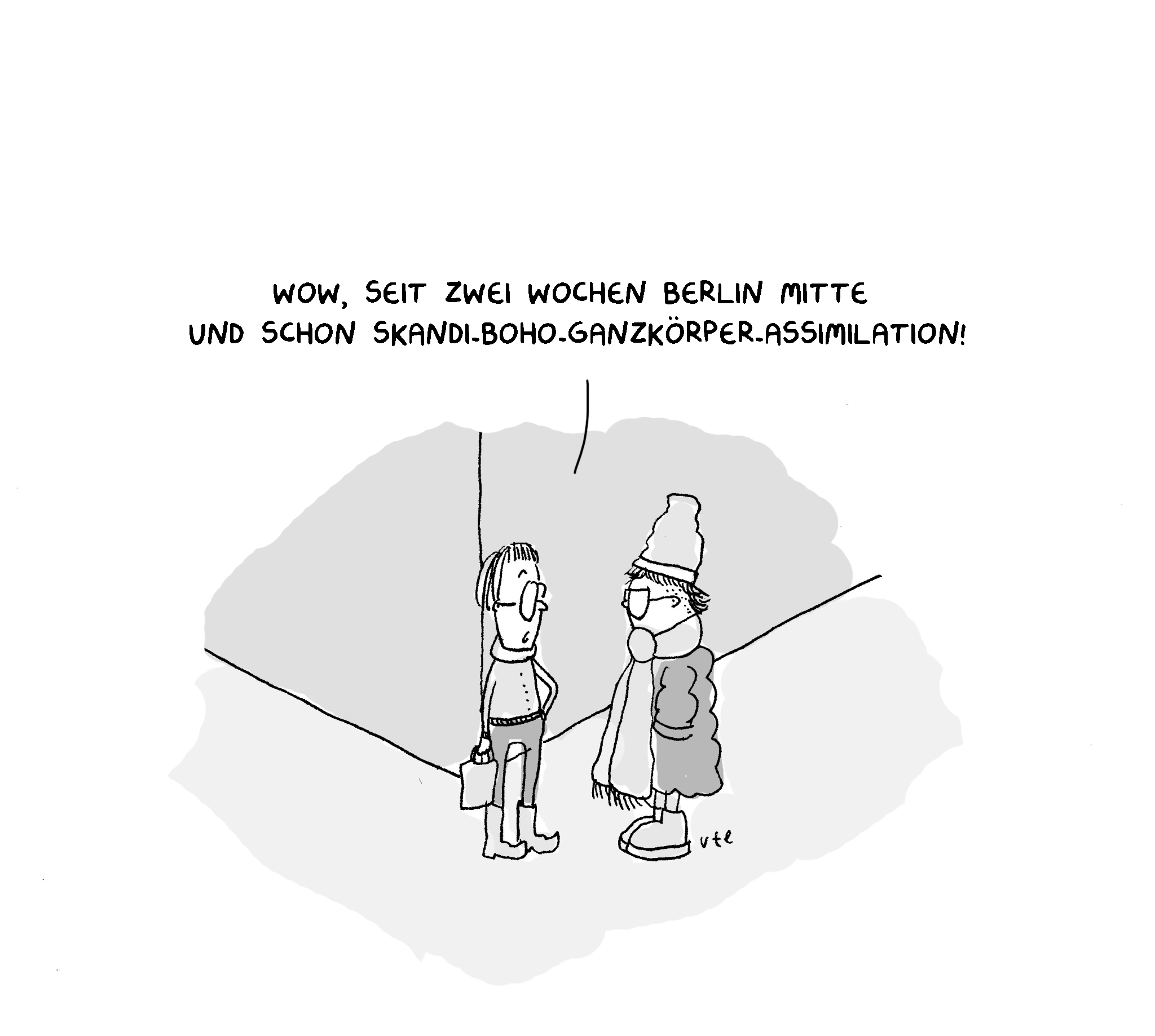 Cartoon Berlin Mitte Assimilation – Ute Hamelmann